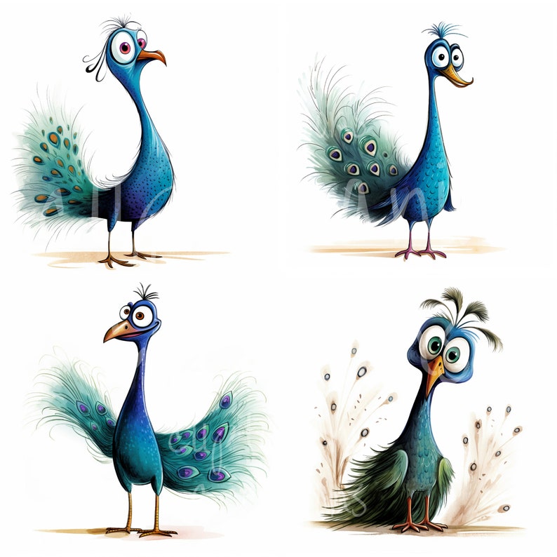 Funny Peacock Clipart Bundle | Collection of 12 Expressive Bird ...