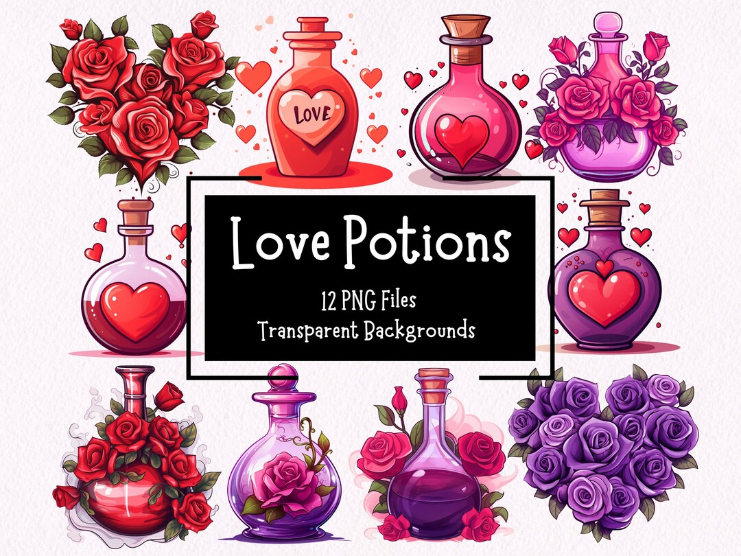 Love Potions & Roses Clipart Bundle 12 PNG Files With Transparent ...