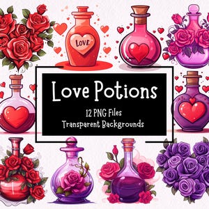 Love Potions & Roses Clipart Bundle 12 PNG Files With Transparent ...
