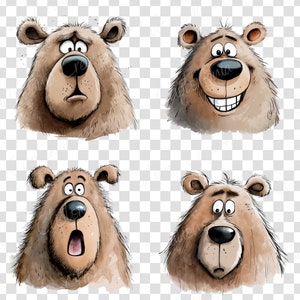 Cute and Funny Bear Faces Clipart Bundle, 12 PNG Designs + 2 JPEG ...