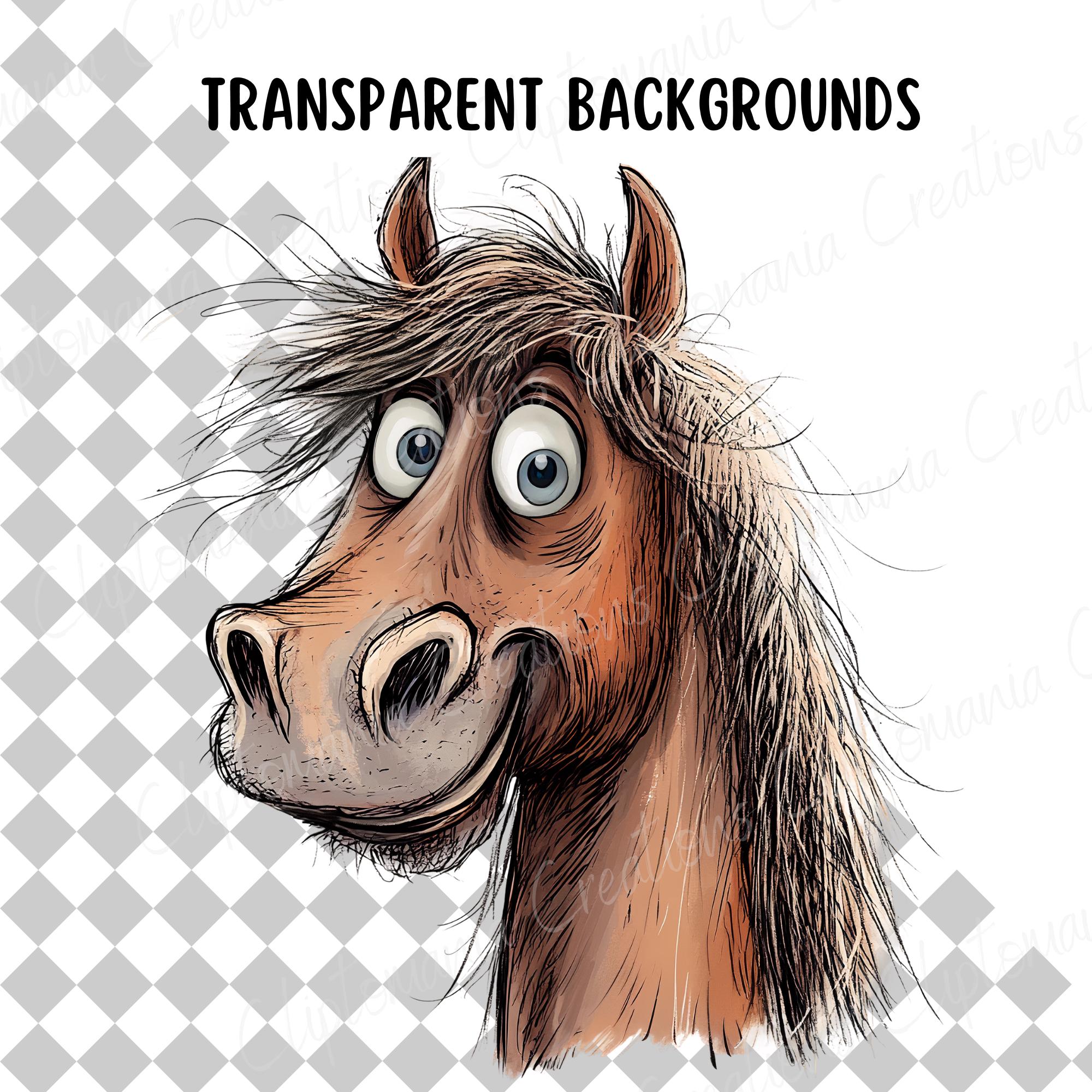 Quirky Horse Faces Clipart Bundle 12 PNG Designs, Commercial Use, Funny ...