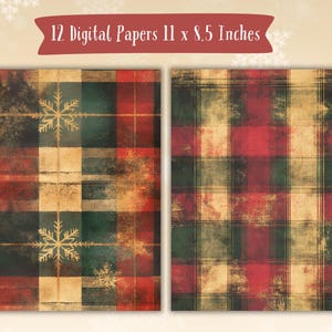 12 Vintage Christmas Tartan Digital Papers | Festive Rustic Plaid ...