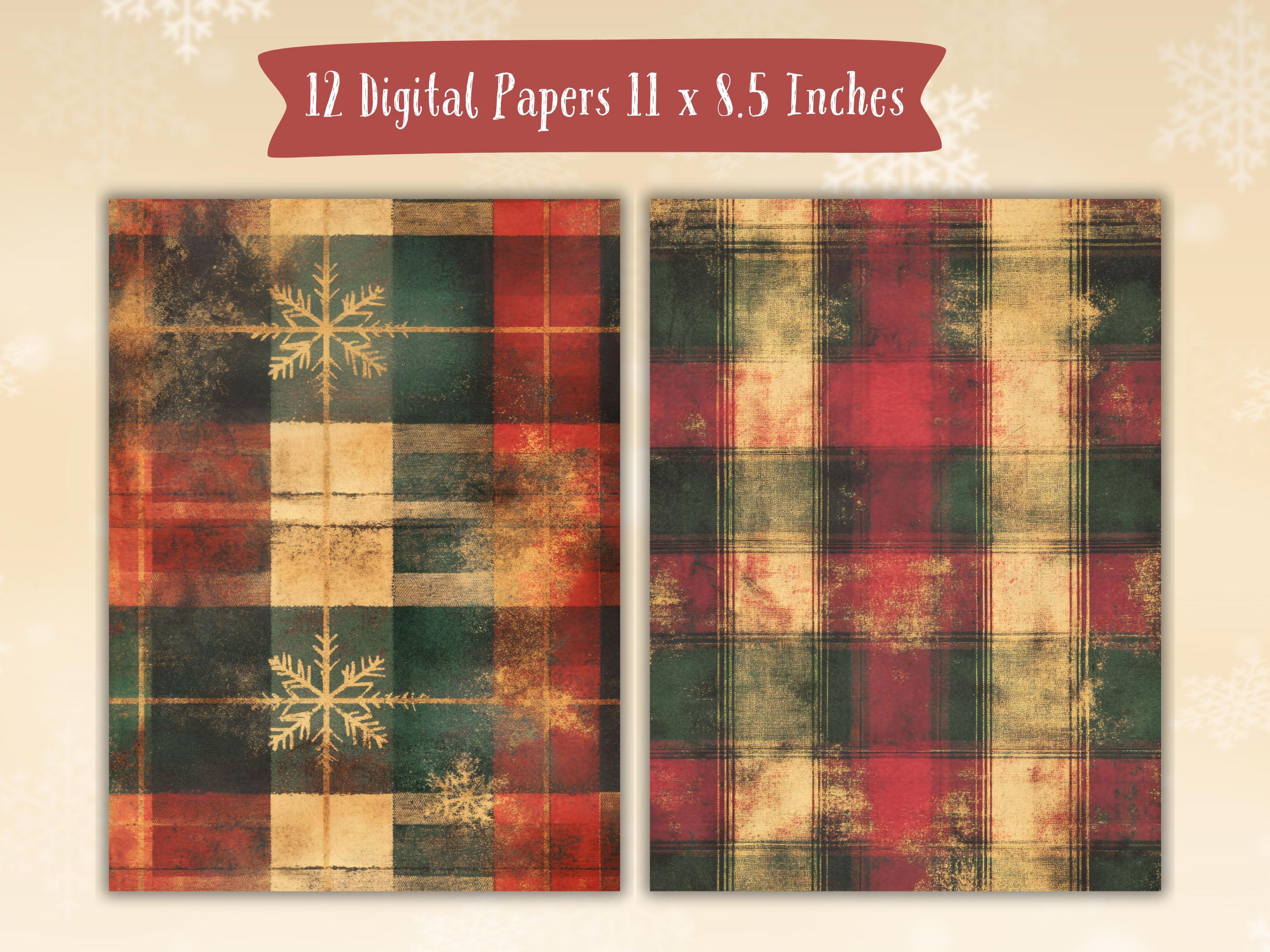 12 Vintage Christmas Tartan Digital Papers | Festive Rustic Plaid ...