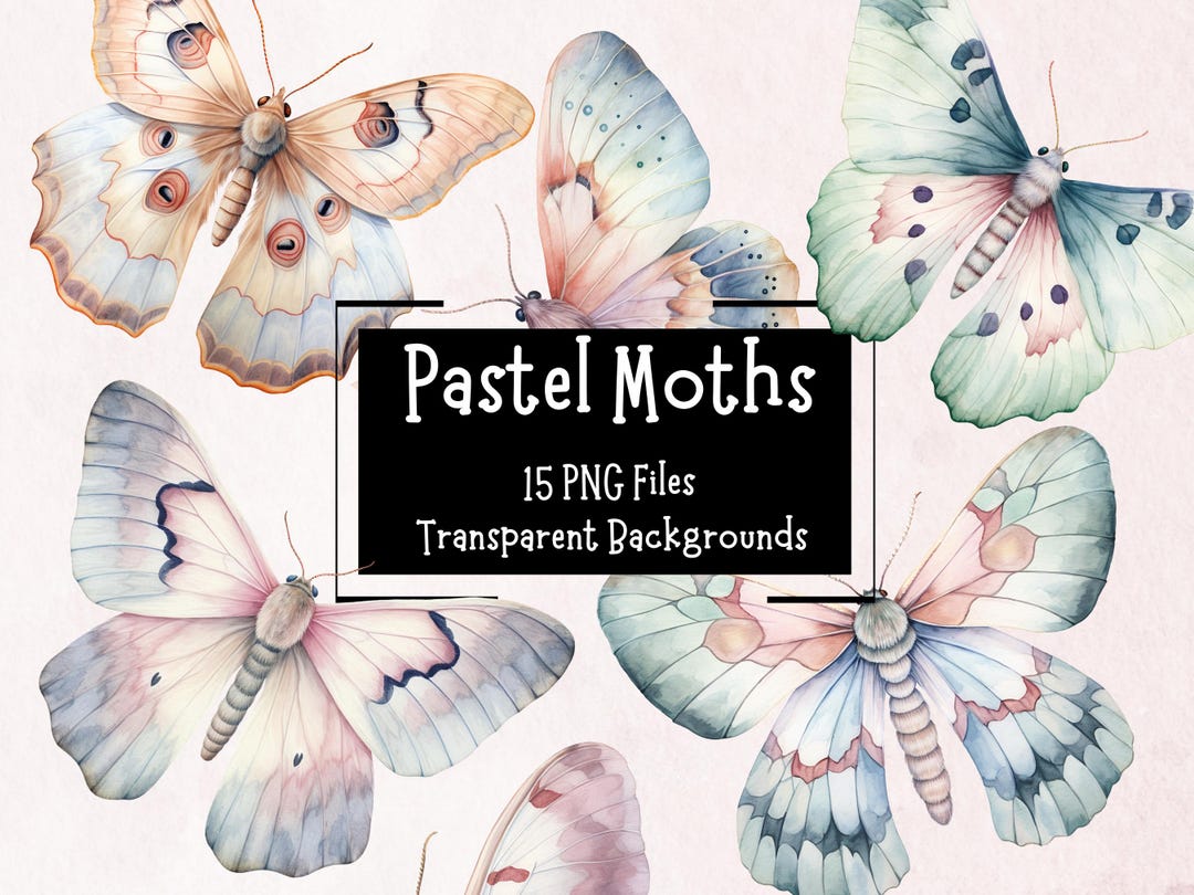 Pastel Moth PNG Clipart Graphics | Bundle of 15 Watercolour Boho Moths ...