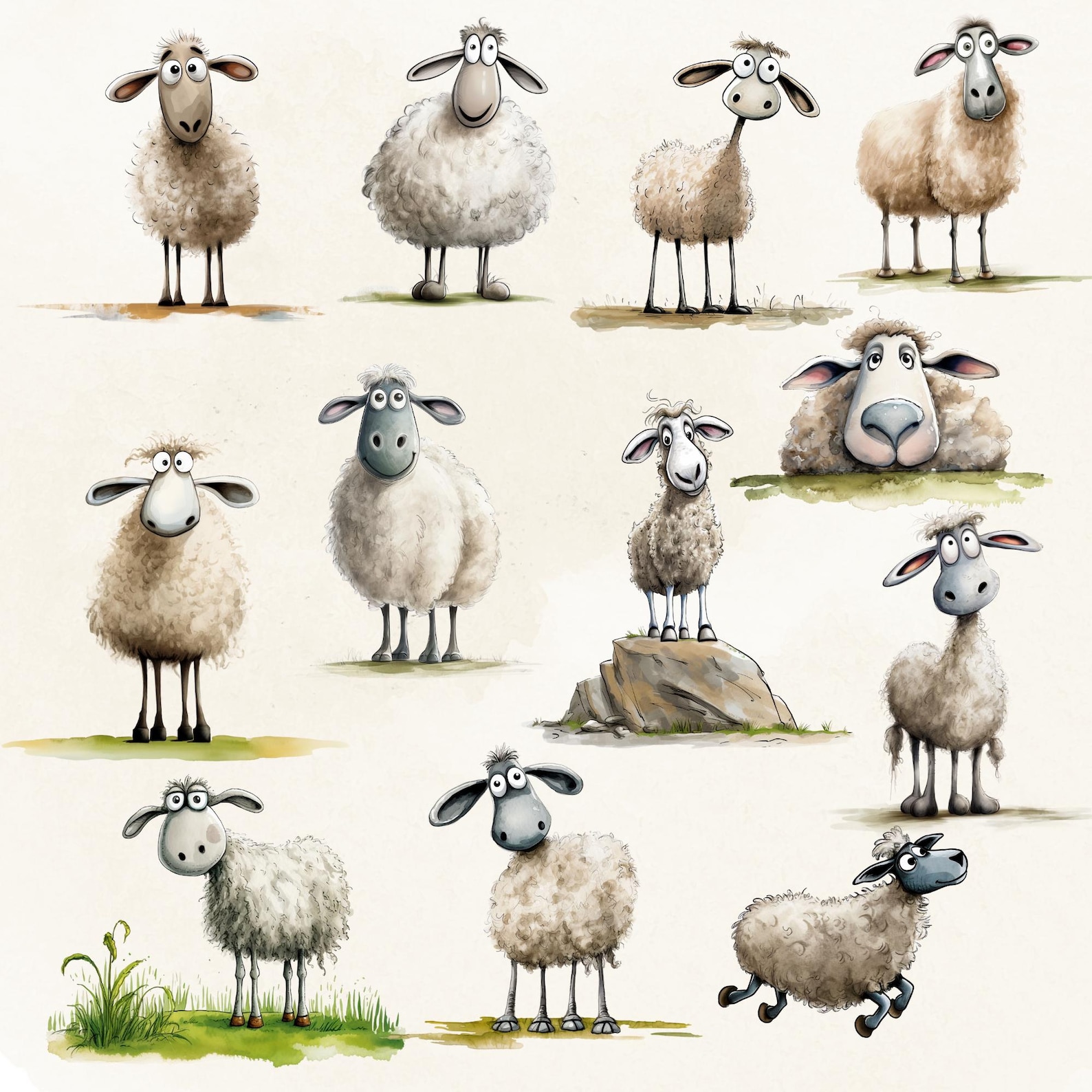 22 Cute, Funny and Quirky Sheep Clipart Bundle | Transparent ...