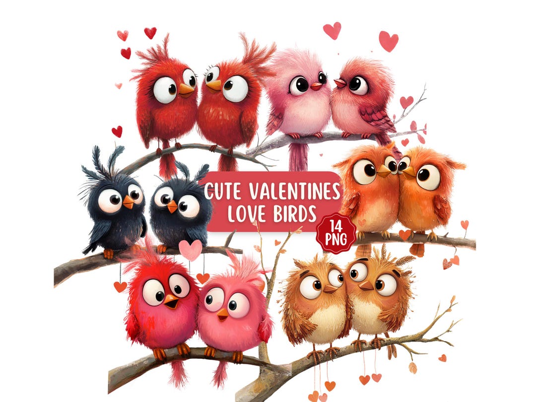 Cute Valentines Clipart Bundle, 14 PNG Watercolour Love Birds Clipart ...