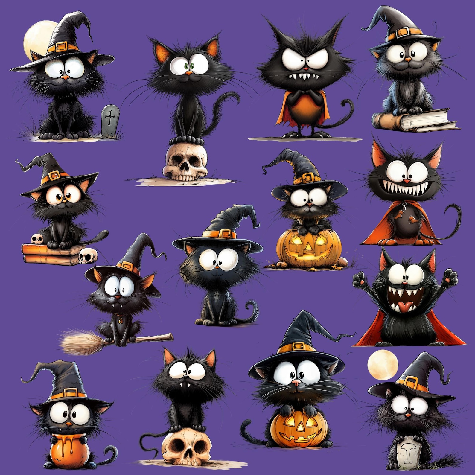Cute Funny Halloween Cat PNG Clipart Bundle Digital Download Quirky Cat ...