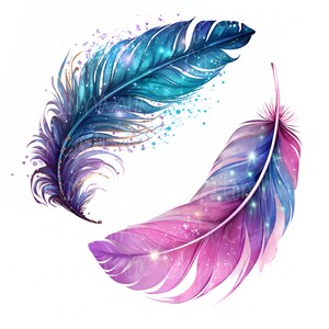 Glitter Feather Clipart | Blue, Purple & Pink Feathers | 12 High ...