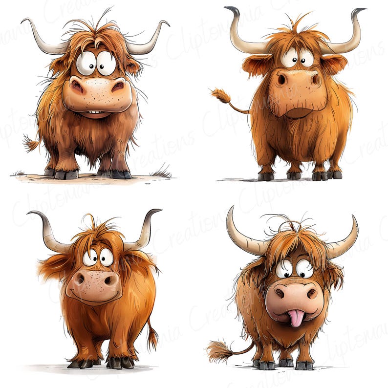 20 Funny Highland Cow PNG Clipart Bundle, Transparent Backgrounds ...