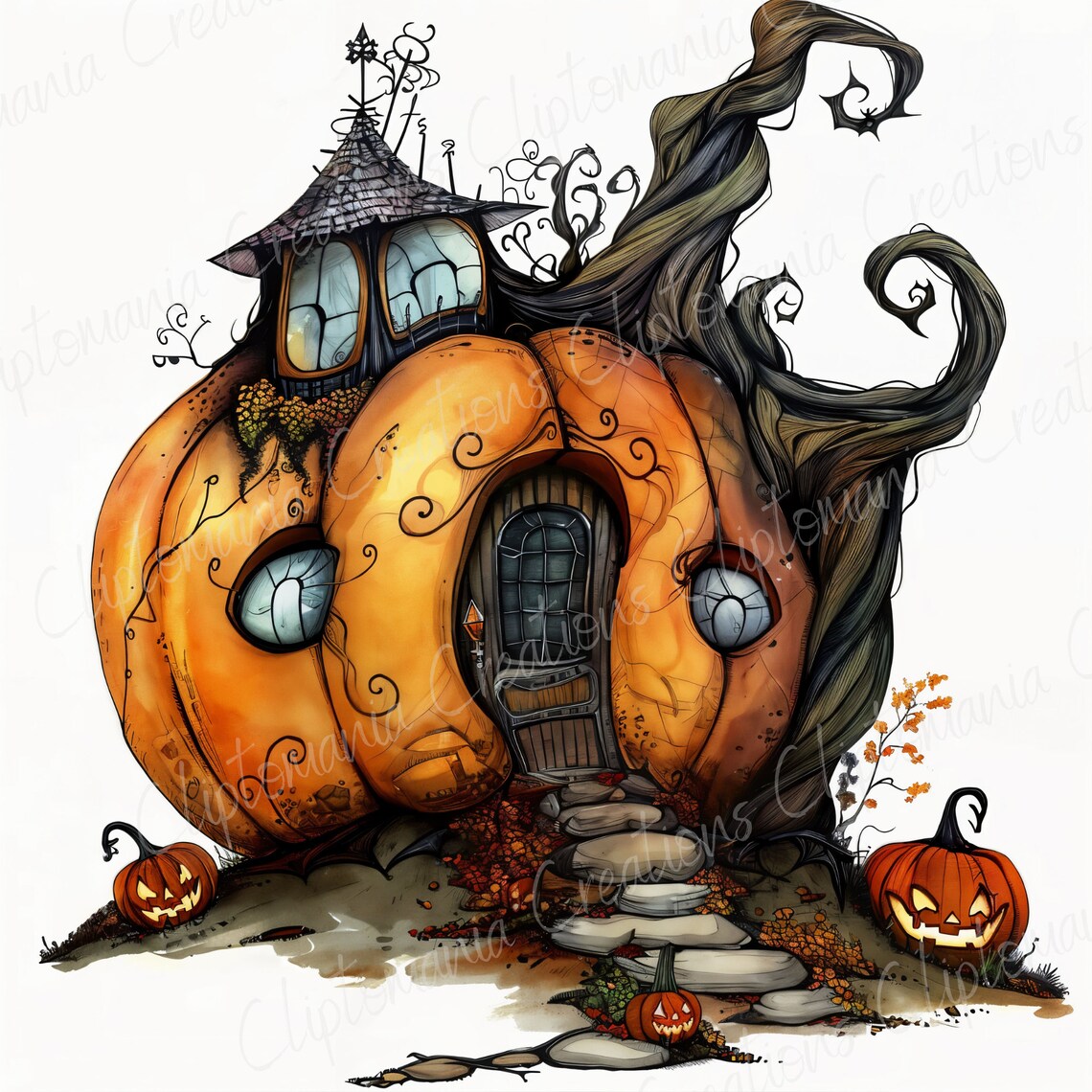 Gothic Watercolour Pumpkin Houses Clipart Bundle | 12 JPEG Images ...