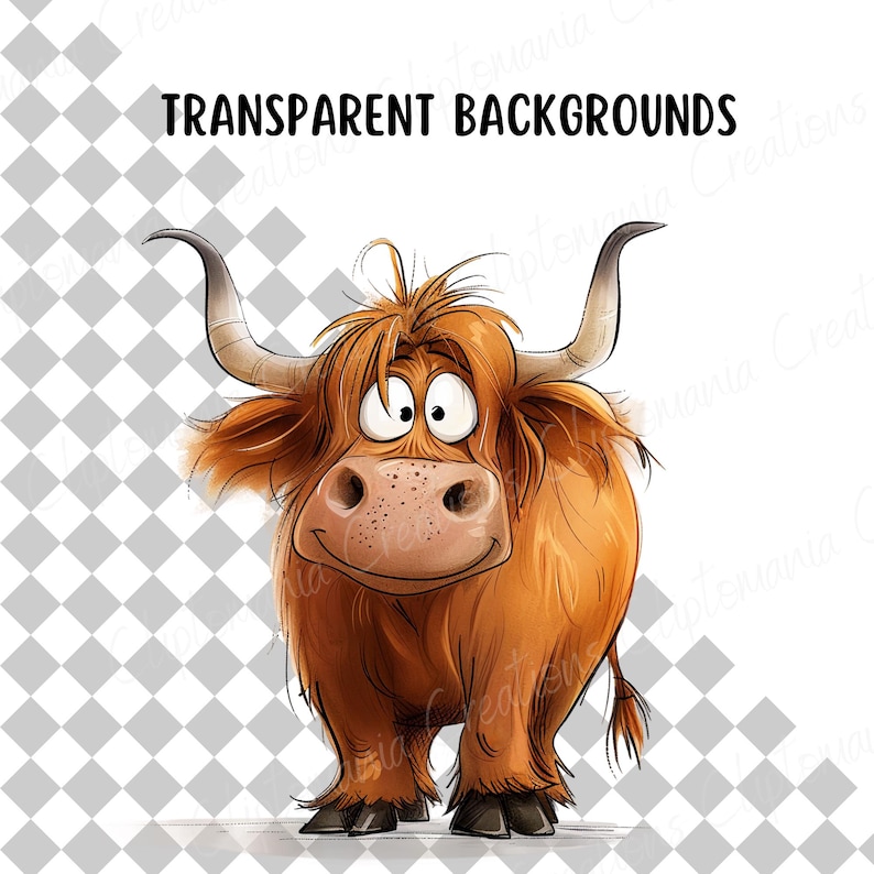20 Funny Highland Cow PNG Clipart Bundle, Transparent Backgrounds ...