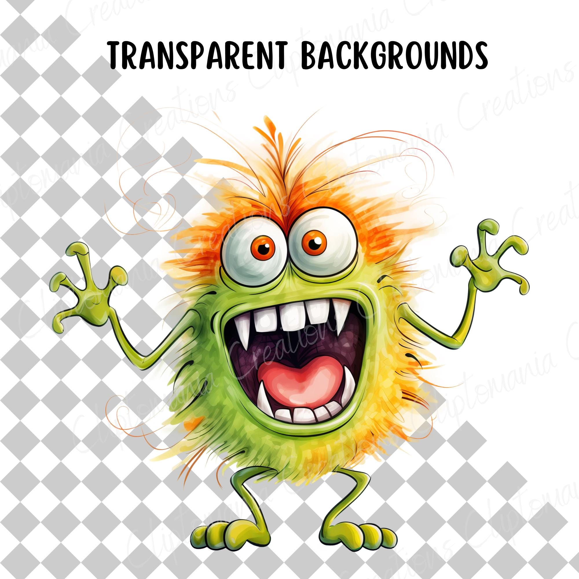 Funny Fluffy Monster Clipart Bundle 12 PNG | Cute Cartoon Monsters ...