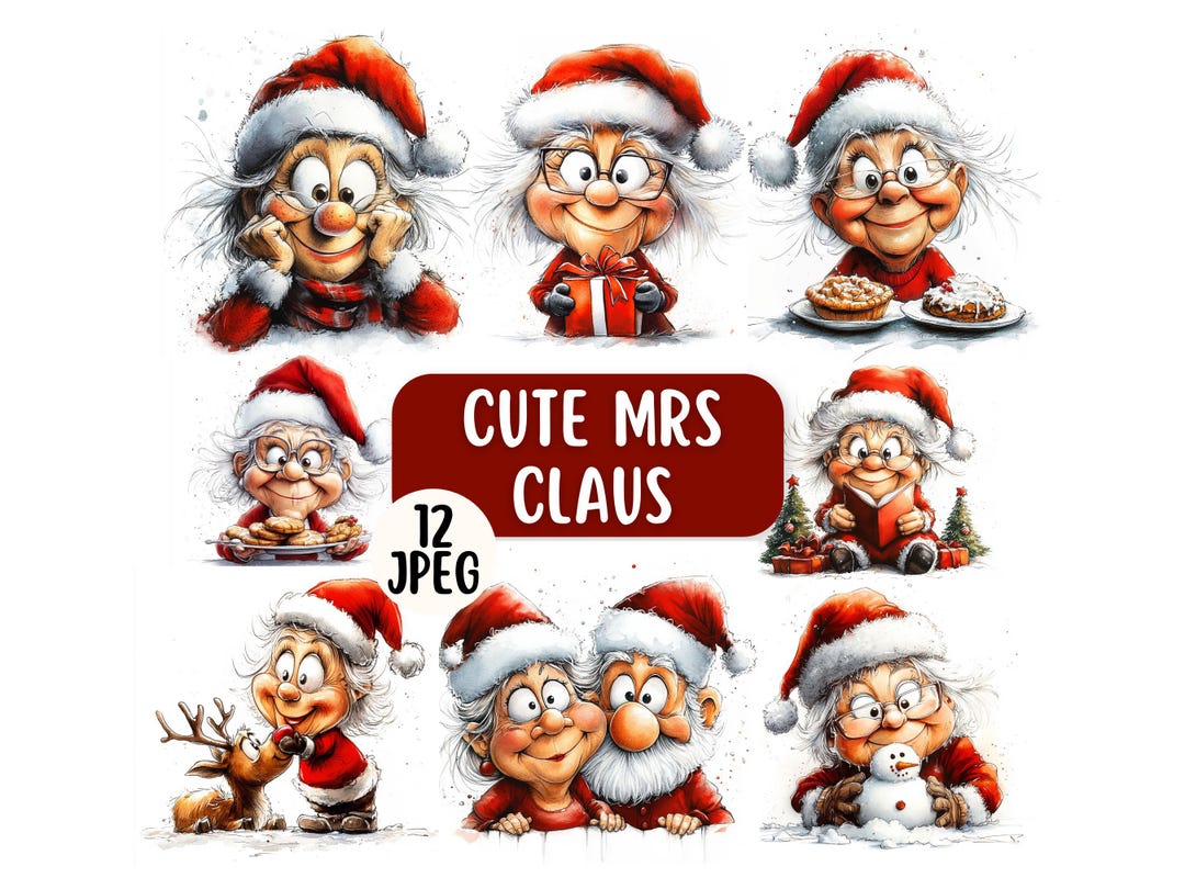 Cute Mrs Claus Christmas Clipart Bundle | JPEG Festive Printable ...