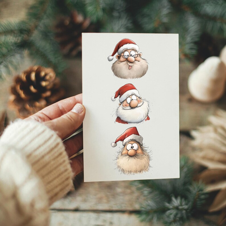 Funny Santa Claus Clipart Bundle, Funny Santa Face PNG, Quirky Santa ...
