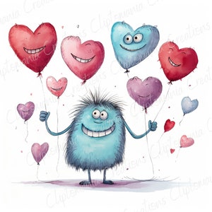 Cute Valentines Monsters Clipart Bundle 12 High Quality JPEG Files With ...