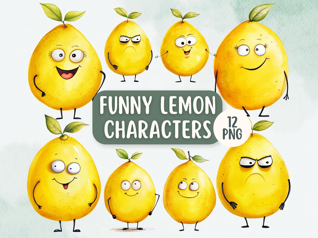 Funny Lemon Characters 12 PNG Clipart Bundle | Commercial Use | Funny ...