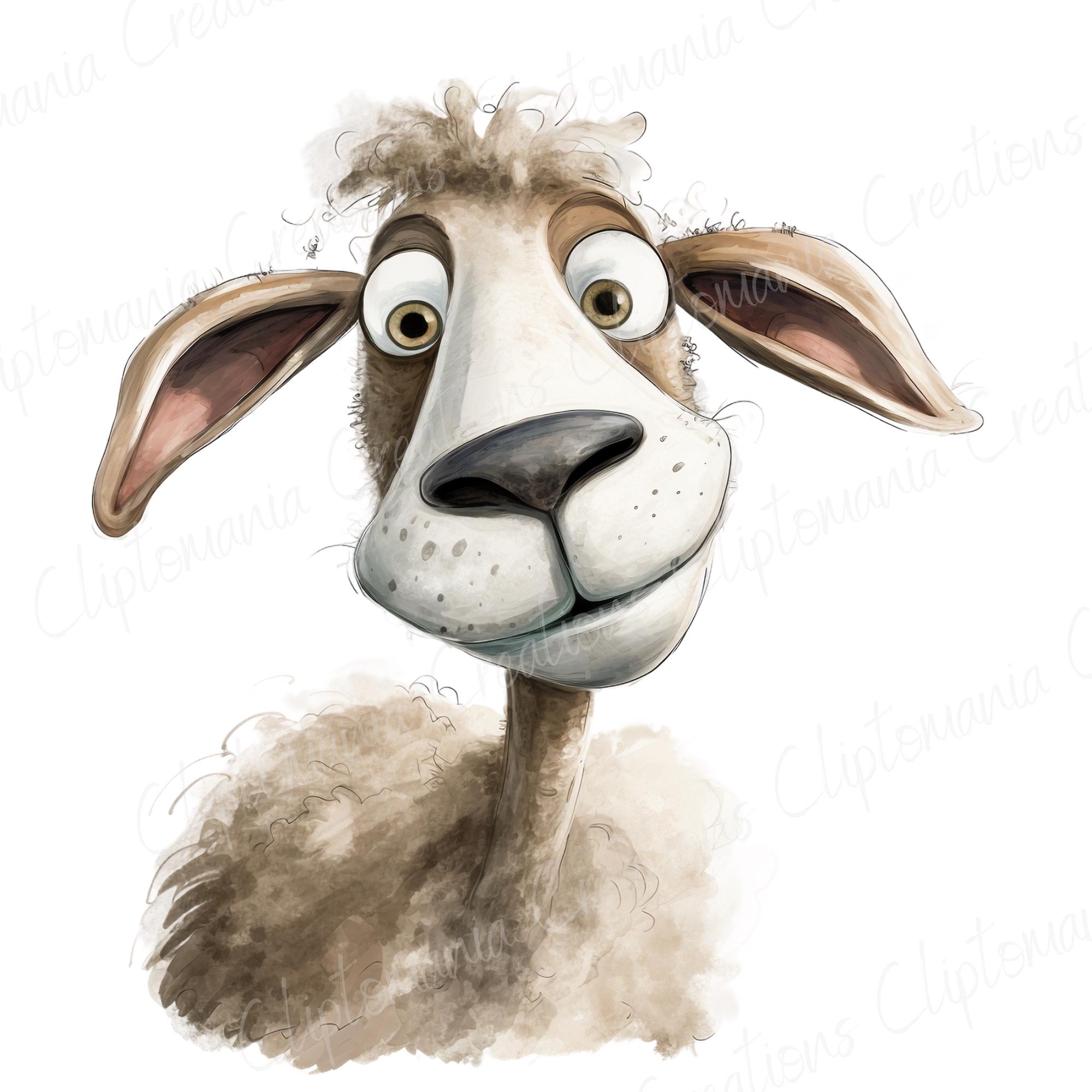 Quirky Sheep Faces PNG Clipart Bundle, Cute & Funny Watercolour Sheep ...
