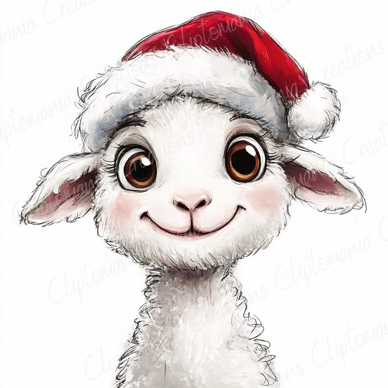 Cute Christmas Lamb Faces 8 JPEG Clipart Bundle | White Backgrounds ...