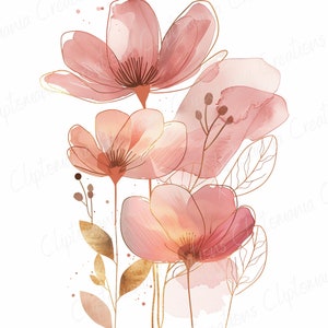 14 Pink & Rose Gold Abstract Flower Clipart Bundle | JPEG Images With ...