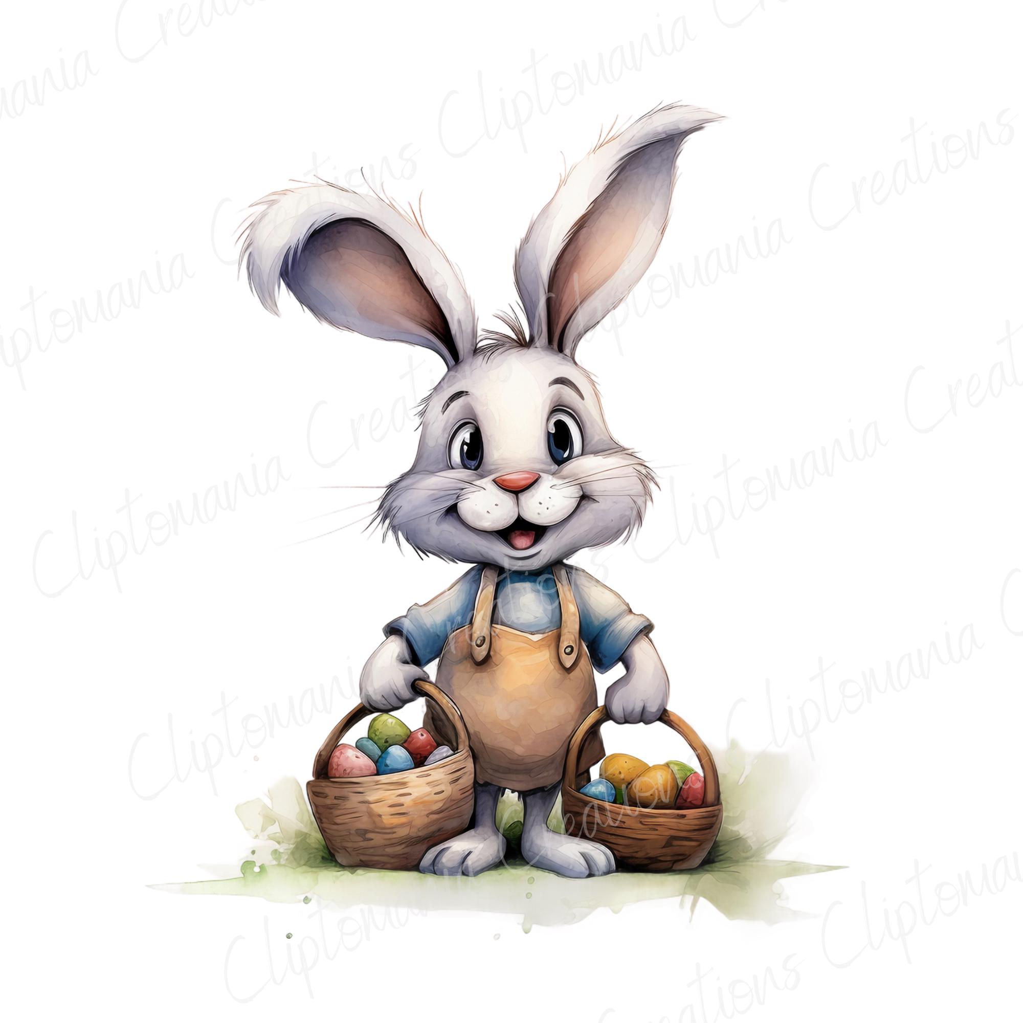 Funny Easter Bunny Clipart Digital Download Watercolour Clipart, Pastel ...
