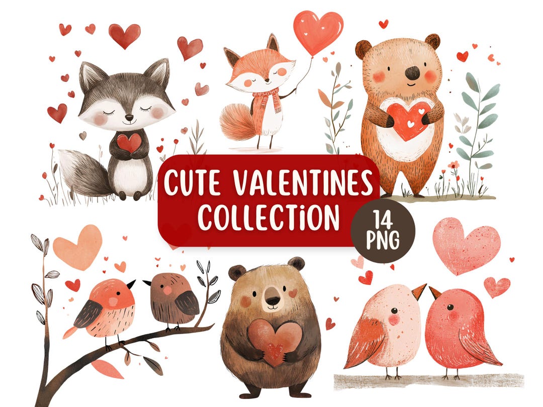 Cute Valentines Clipart Bundle 14 PNG Designs | Card Making | Digital ...