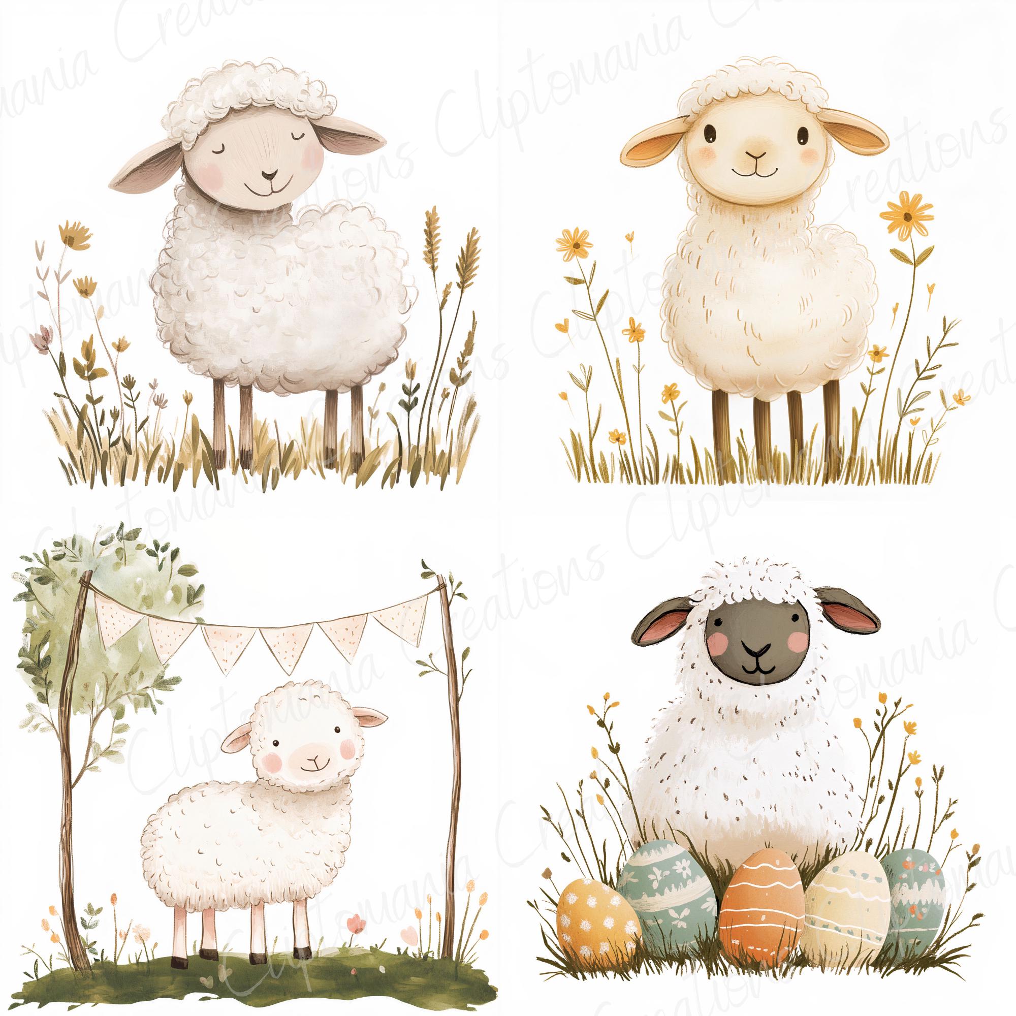 Easter Lamb Clipart Bundle | Watercolor Spring Designs (JPEG) - Etsy
