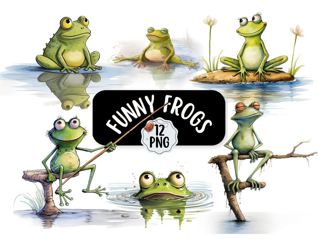 Quirky and Funny Frog Clipart Bundle 12 PNG | Commercial Use | Digital ...