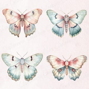 Pastel Moth PNG Clipart Graphics | Bundle of 15 Watercolour Boho Moths ...