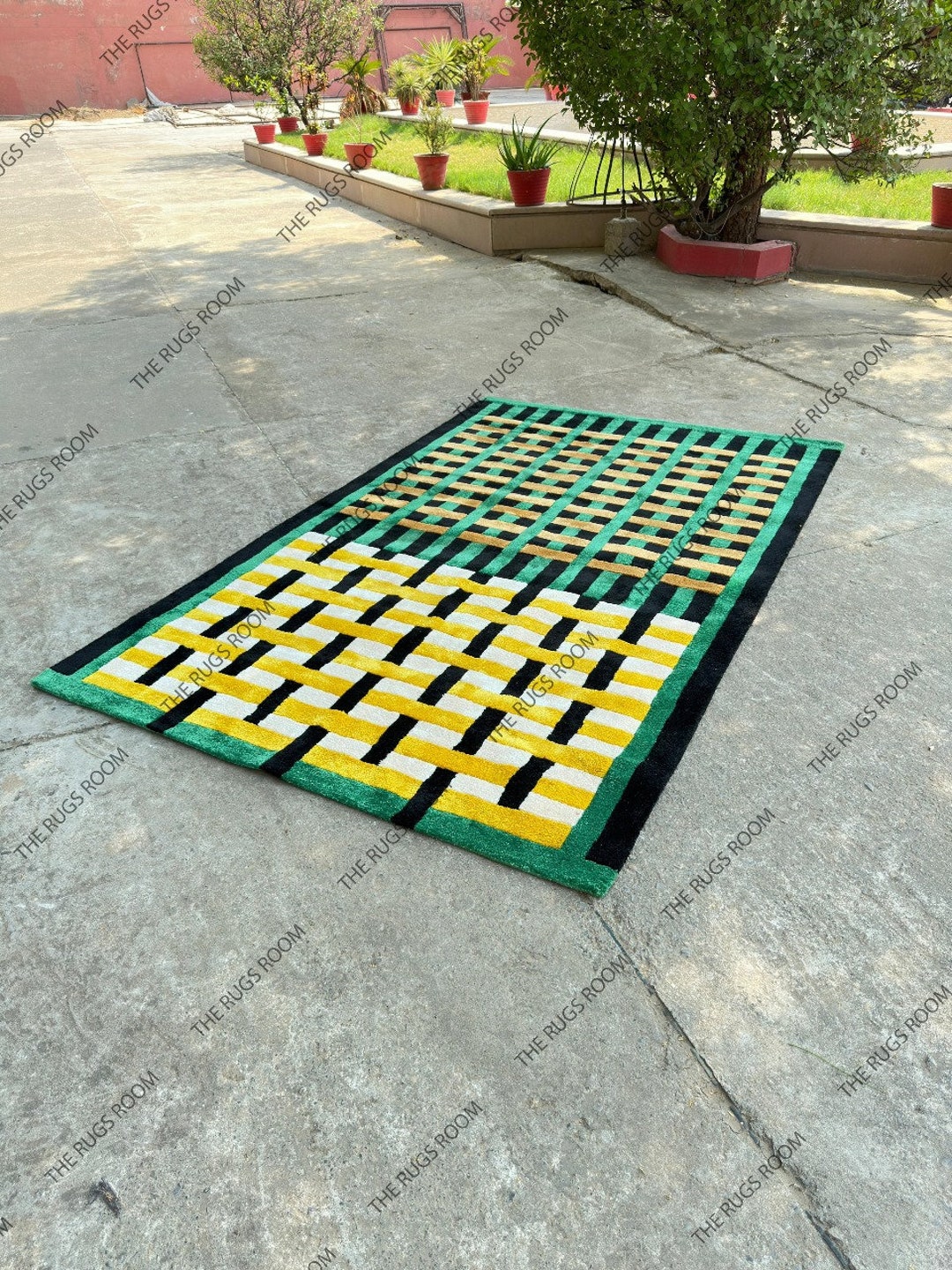 Hand Tufted Rug Tufted Woolen Hand Tuft Folding Ribbon Rug Yellow Green ...