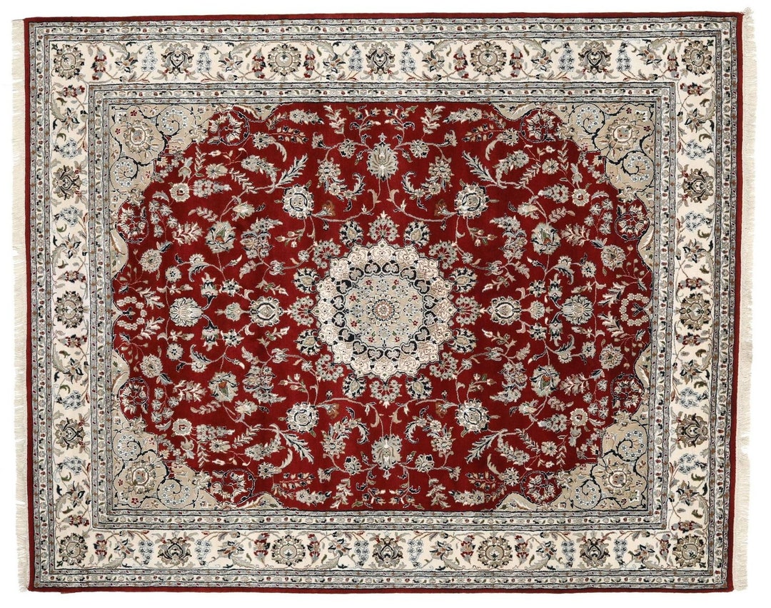 Fine Nain Indo Red Wool Traditional Hand-knotted Oriental Rug for ...