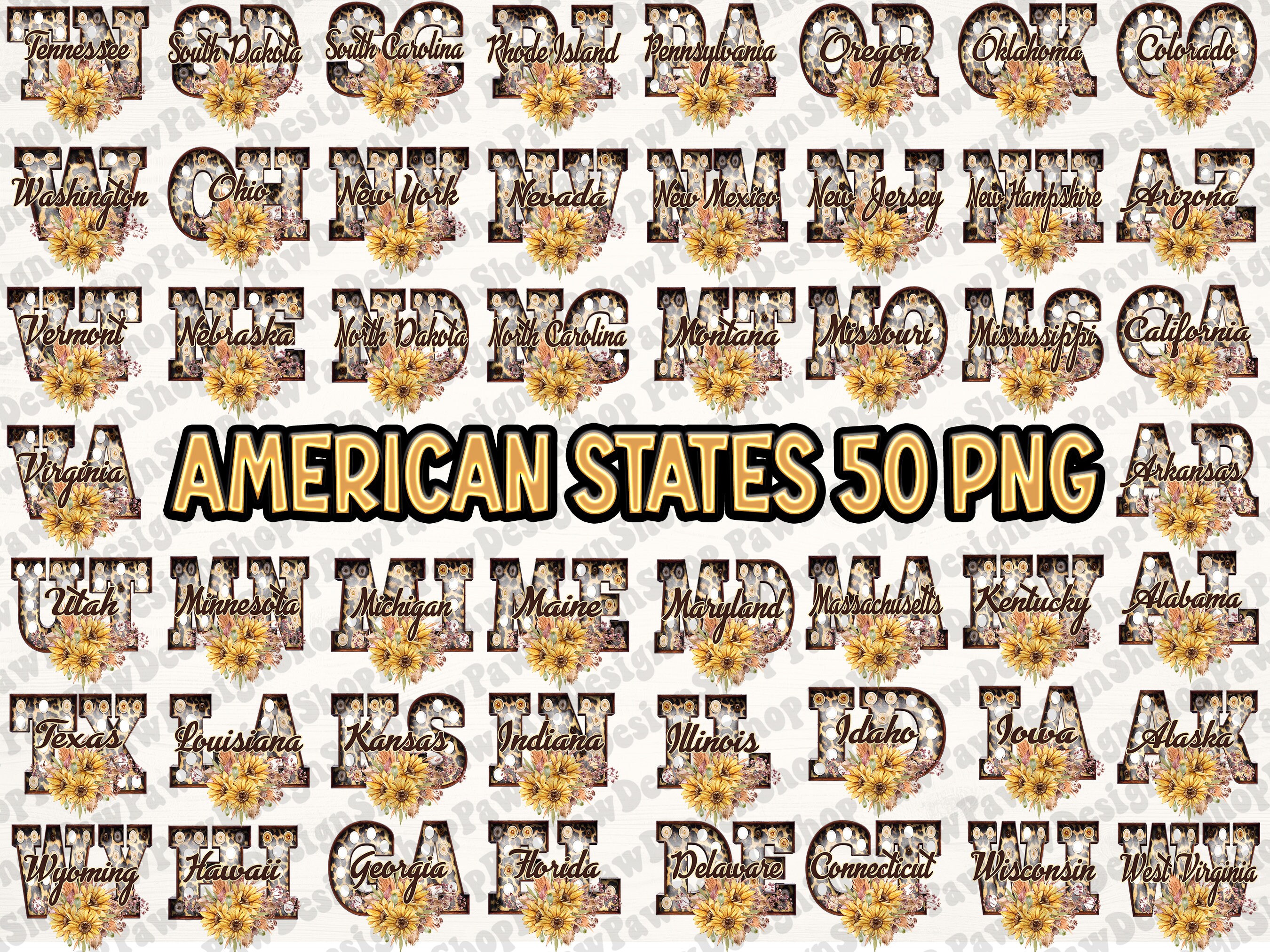 American States Png Bundle, 50 American States Sublimation Bundle ...