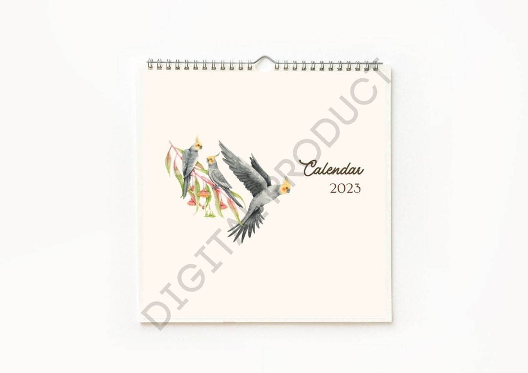 2023 Digital Monthly Cockatiel Wall Calendar Monday Start - Etsy