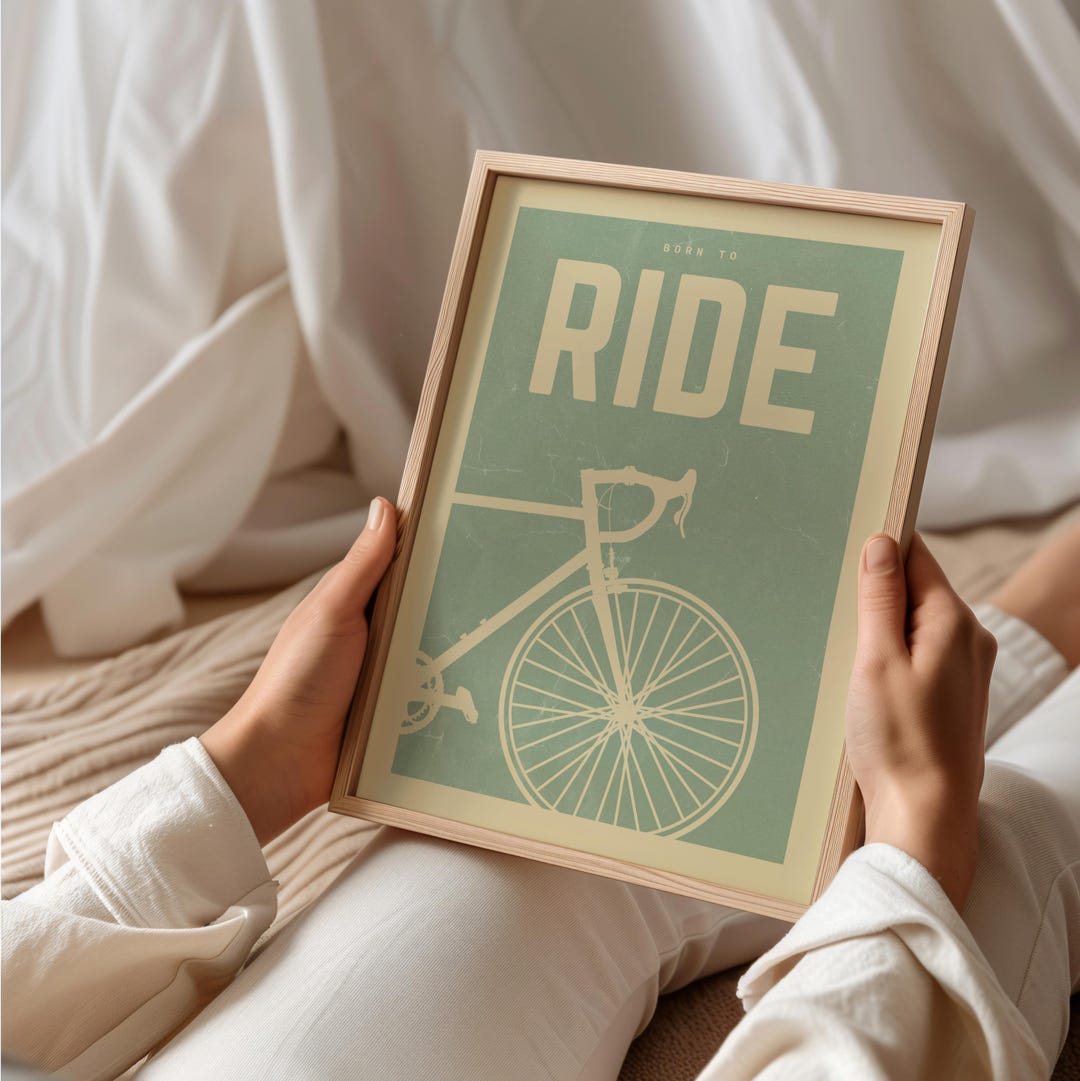DIGITAL DOWNLOAD Poster Bike Born to Ride Cycle Sage Green Wall Art ...
