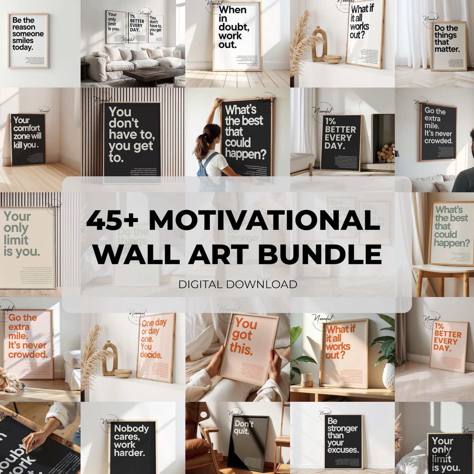 Motivational Poster Bundle Inspirational Quote Prints Wall Art Set Gym ...