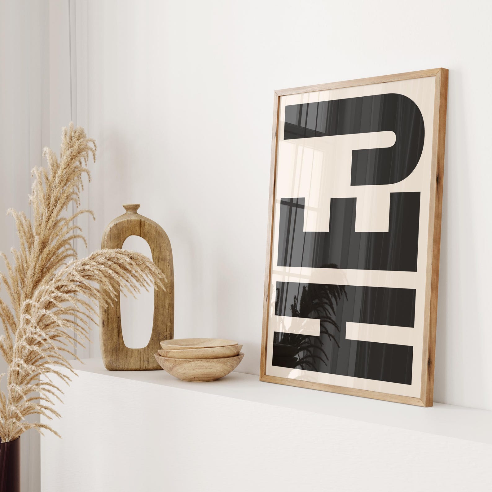 Hej Poster Black Beige Wall Art Typography Scandinavian Print Sweden - Etsy