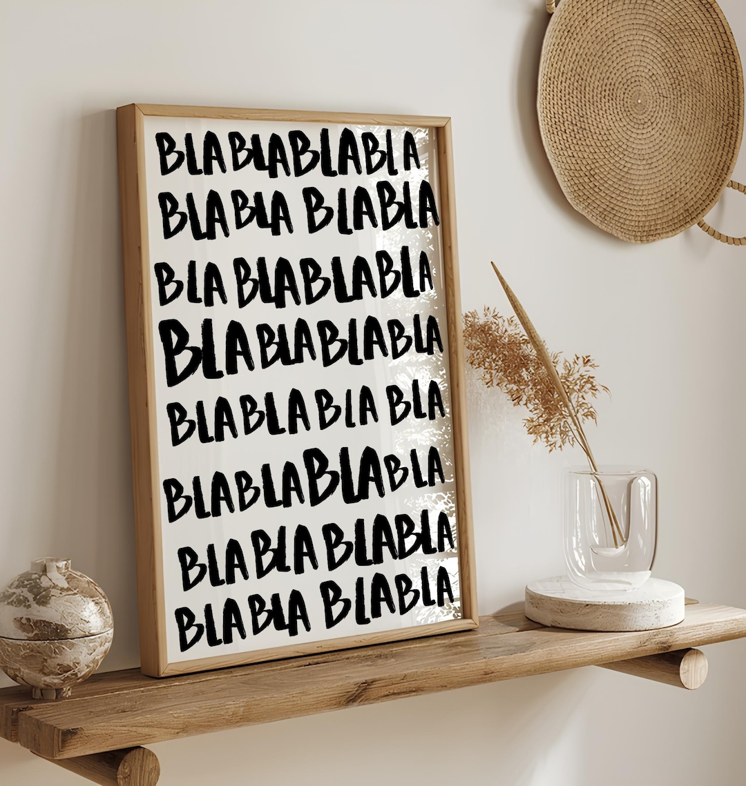 Bla Poster Blabla Humorous Black and White Print Typography Funny Wall ...