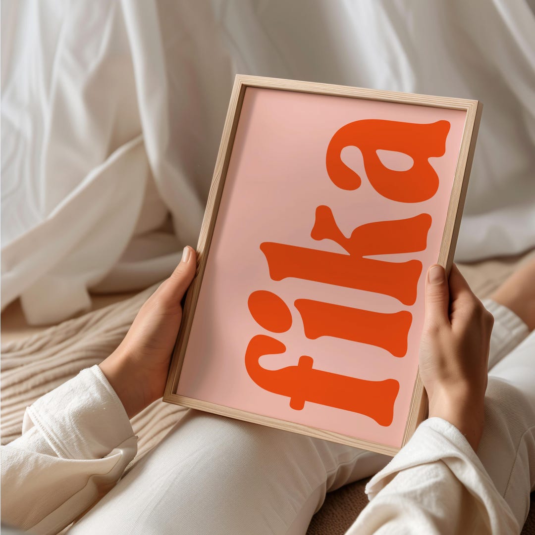 Fika Poster Orange Red Rose Swedish Coffee Break Typography Print for ...