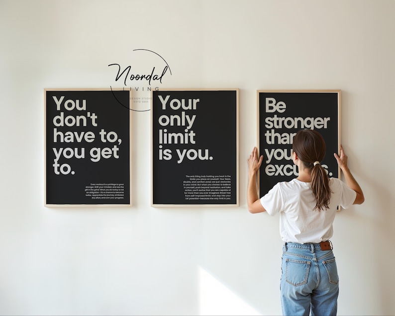 Motivational Poster Bundle Inspirational Quote Prints Wall Art Set Gym ...