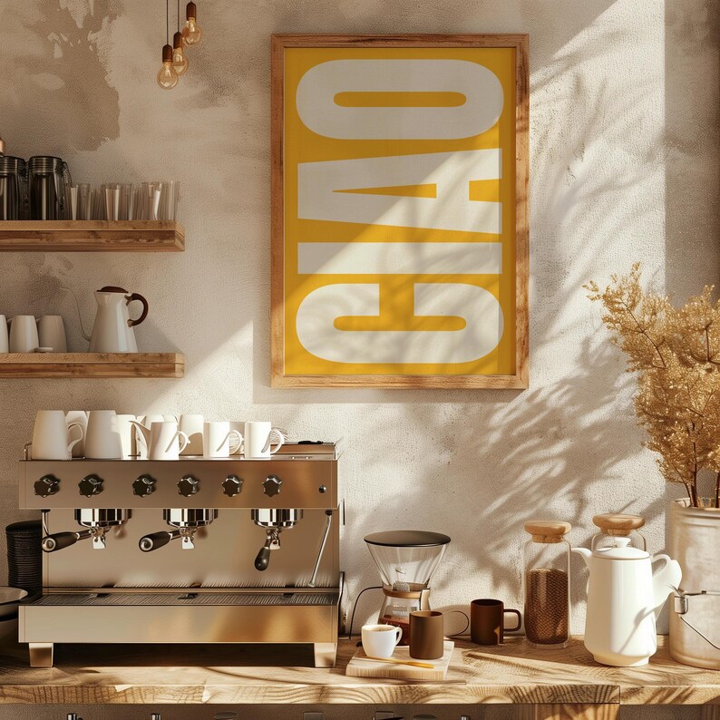 Ciao Poster Yellow Wall Art Ciao Print Typography Art Italian Gift Idea ...