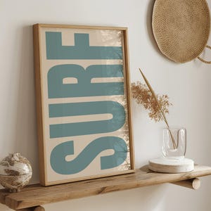 Surf Poster Blue Beige Typography Surfing Print - Etsy