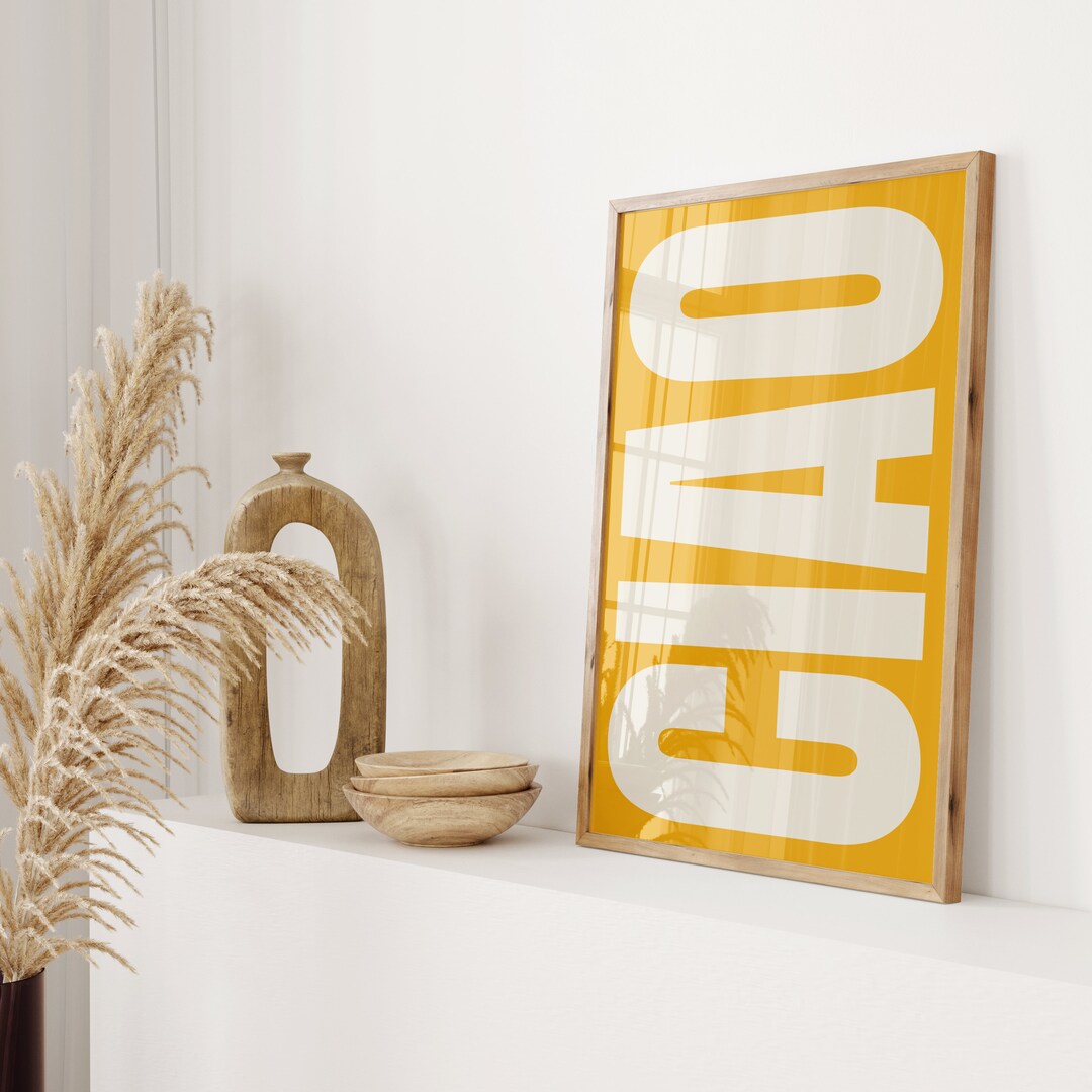 Ciao Poster Yellow Wall Art Ciao Print Typography Art Italian Gift Idea ...