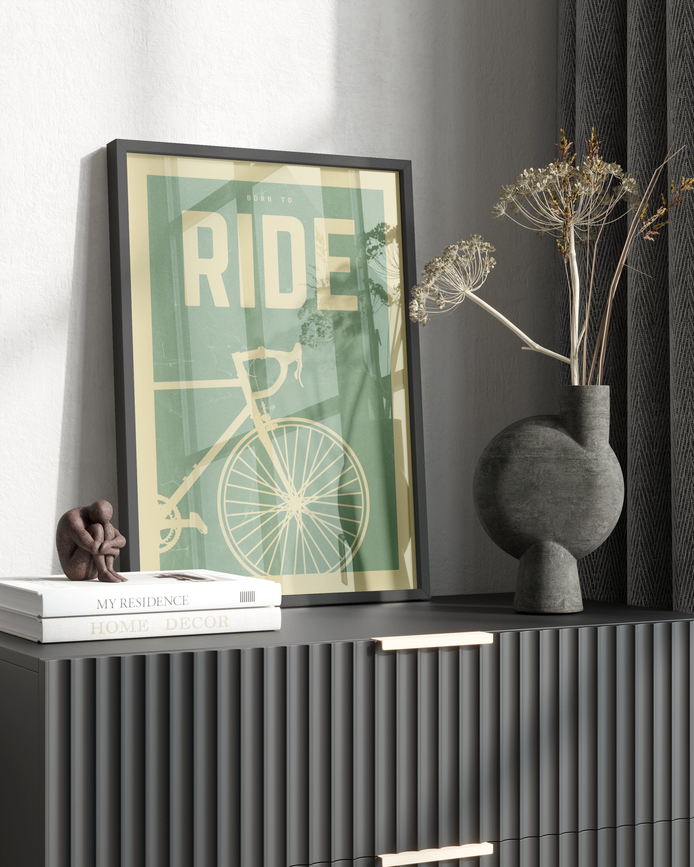 DIGITAL DOWNLOAD Poster Bike Born to Ride Cycle Sage Green Wall Art ...