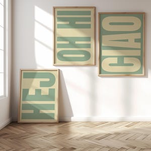 Hej Poster Sage Green Wall Art Typography Art Scandinavian Style Gift ...
