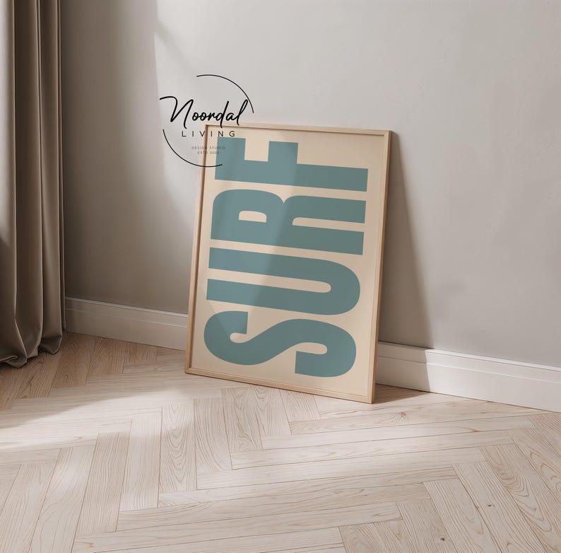 Surf Poster Coastal Wall Art Minimalist Ocean Art Blue Beige Typography ...
