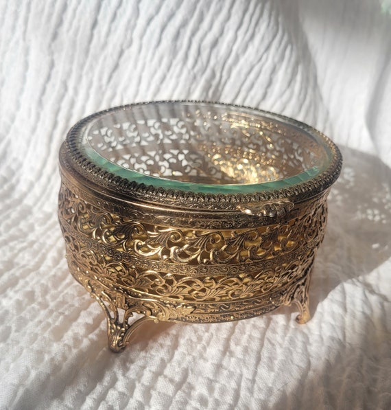 vintage filigree beveled glass - Gem