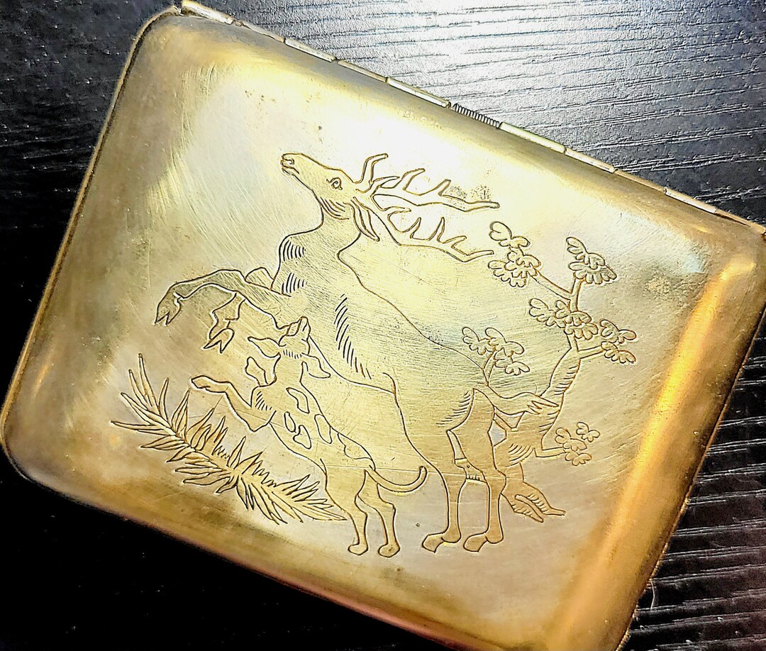 Brass Stag and Dogs, Hunting Themed, Cigarette Case - Etsy