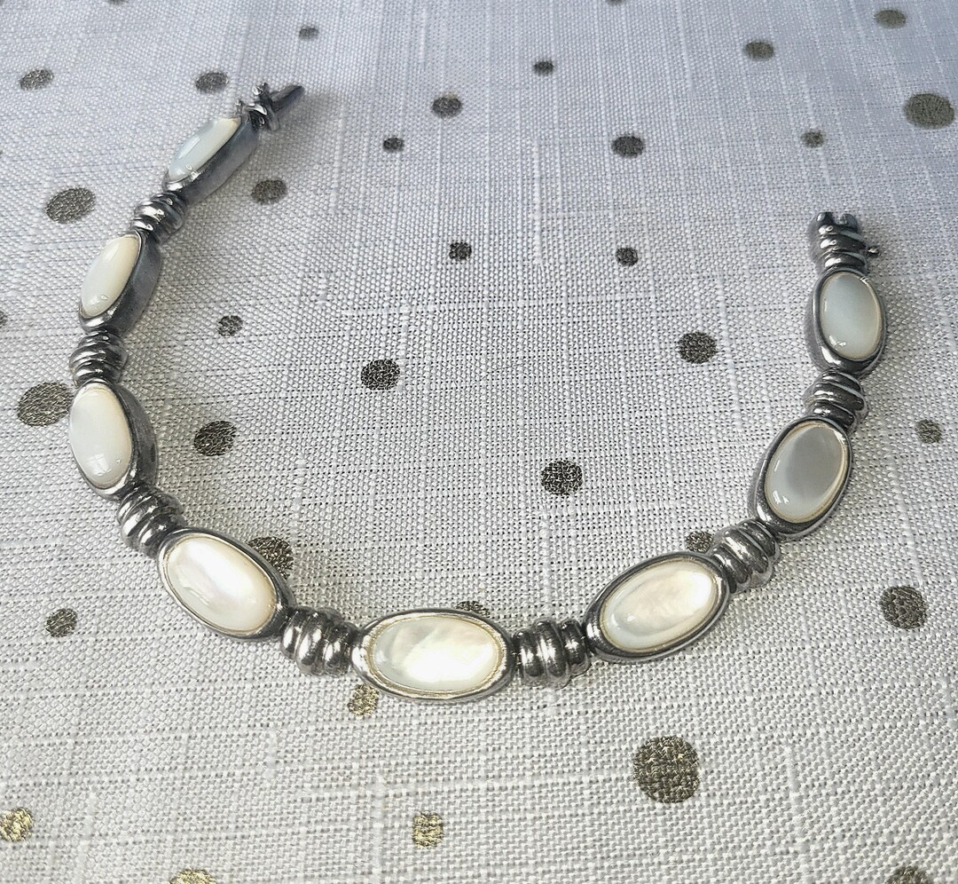 Vintage Mother of Pearl Link Bracelet, Sterling Silver - Etsy