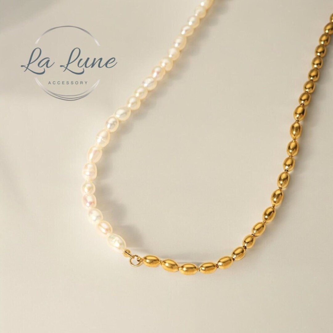 Freshwater Pearl Necklace, Half Pearl Half Gold Chain Necklace ...