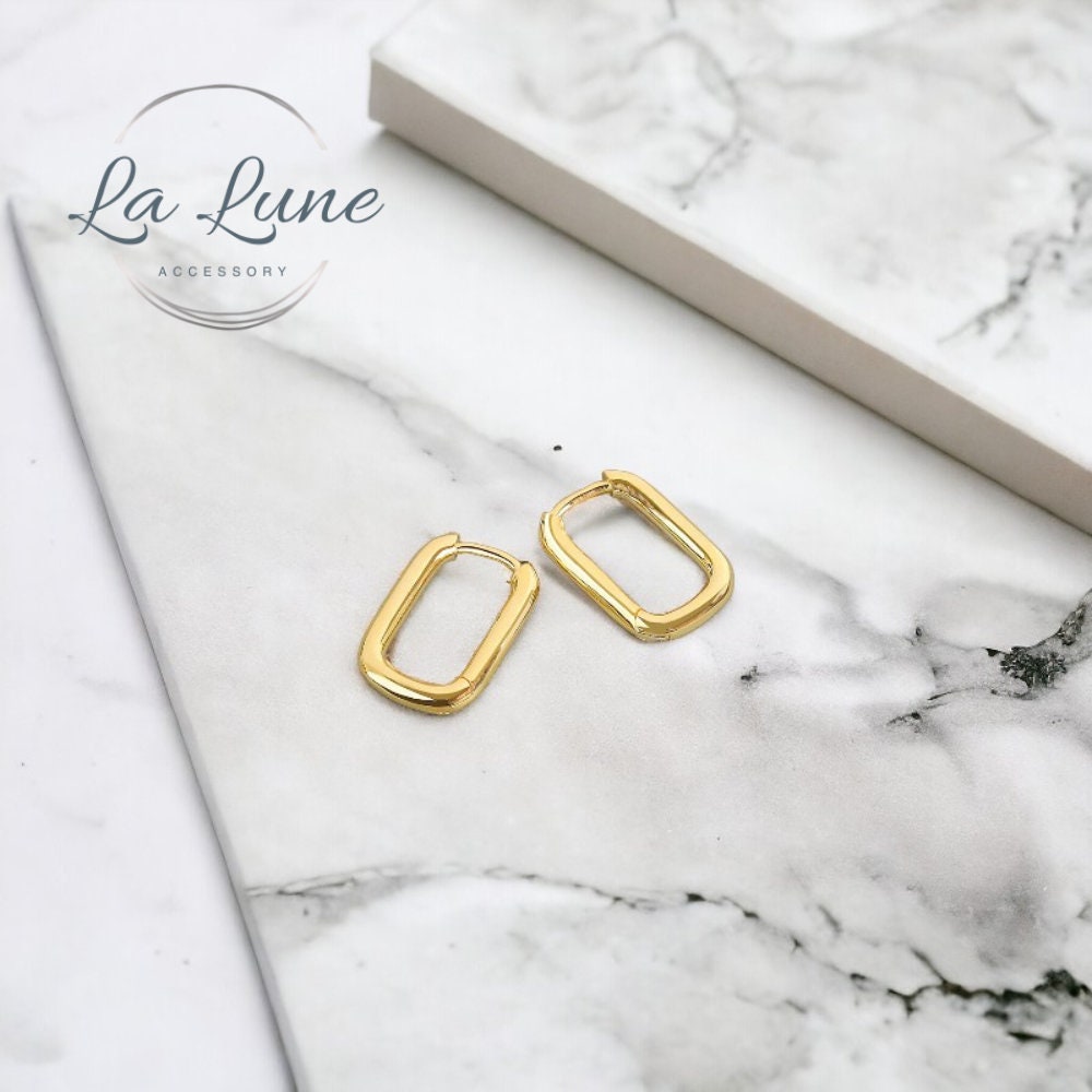 Gold / Silver Rectangle U Shape Hoop Earrings - Etsy