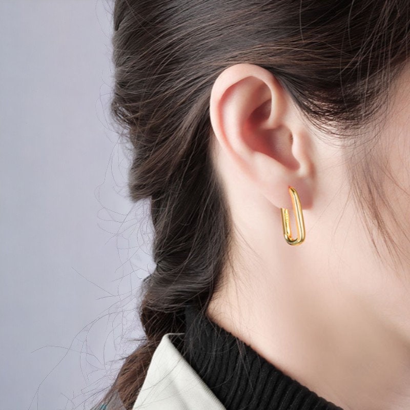 Gold / Silver Rectangle U Shape Hoop Earrings - Etsy